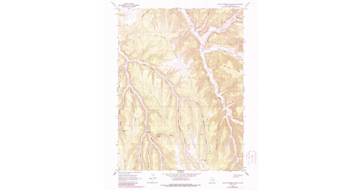 1966 Map of Tom Patterson Canyon, Uintah County, UT — High-Res, 1987 ...