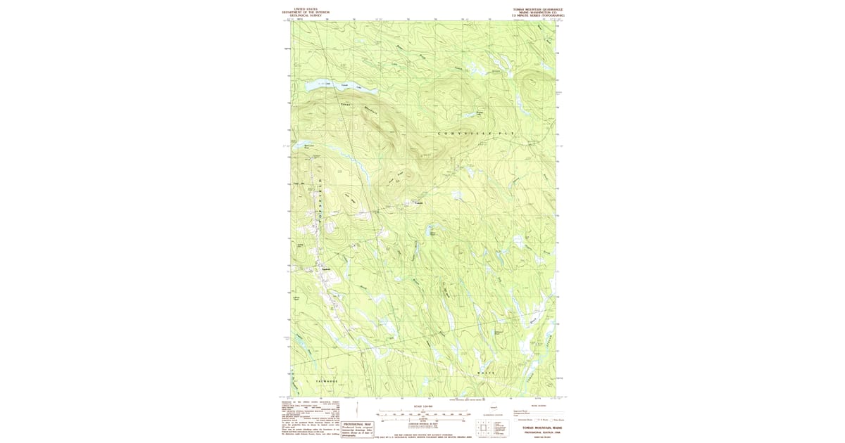 1988 Map of Tomah Mountain, Washington County, ME — High-Res | Pastmaps