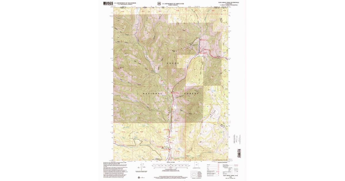 1998 Map of Tony Grove Creek, Cache County, UT — High-Res | Pastmaps