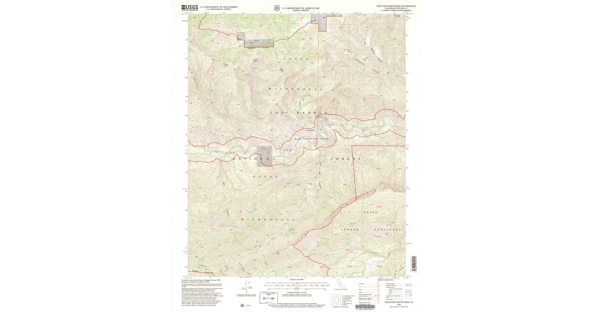 1995 Map of Topatopa Mountains, Ventura County, CA — High-Res | Pastmaps