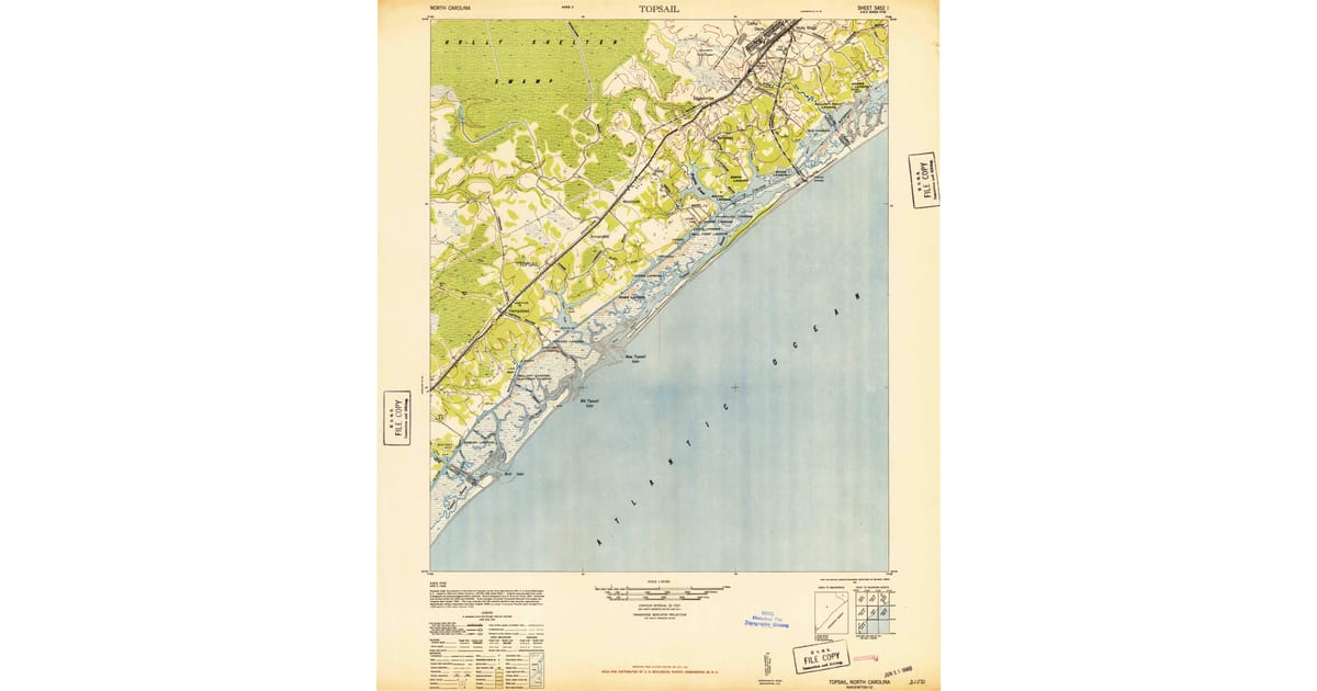1948 Map of Topsail, Pender County, NC — High-Res, 1948 Print #2 | Pastmaps