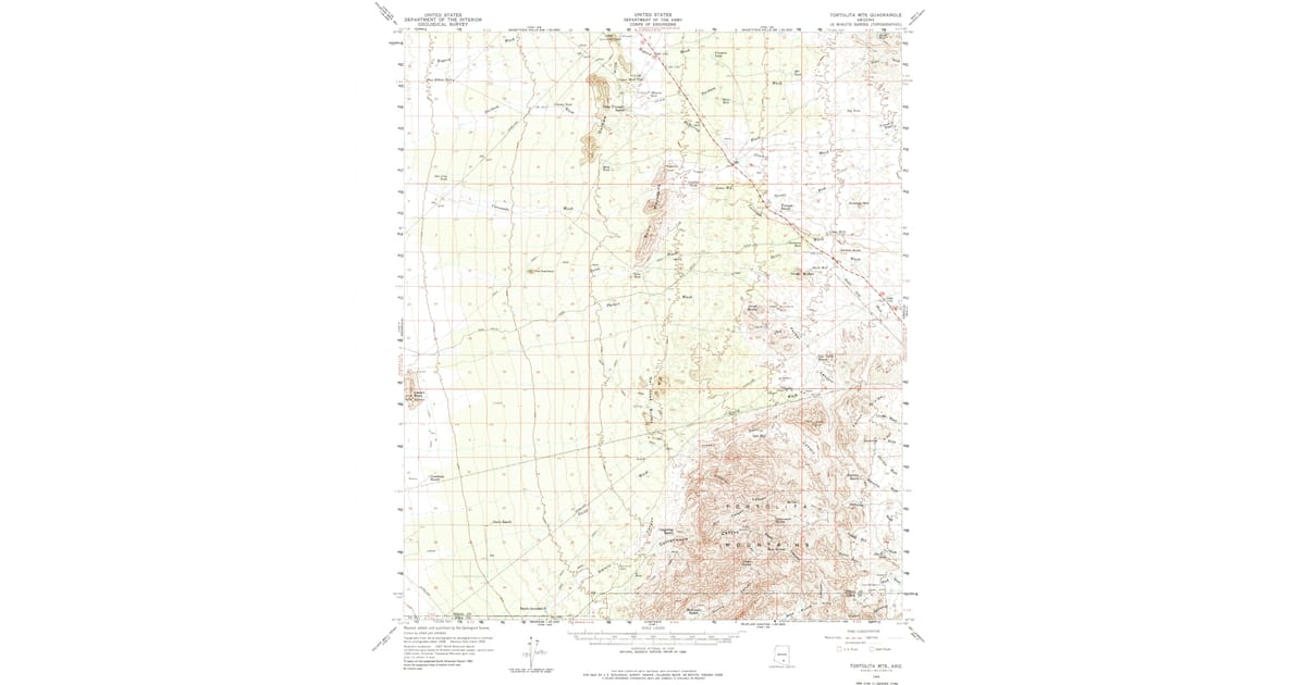 1959 Map of Tortolita Mts, Pinal County, AZ — High-Res, 1985 Print ...
