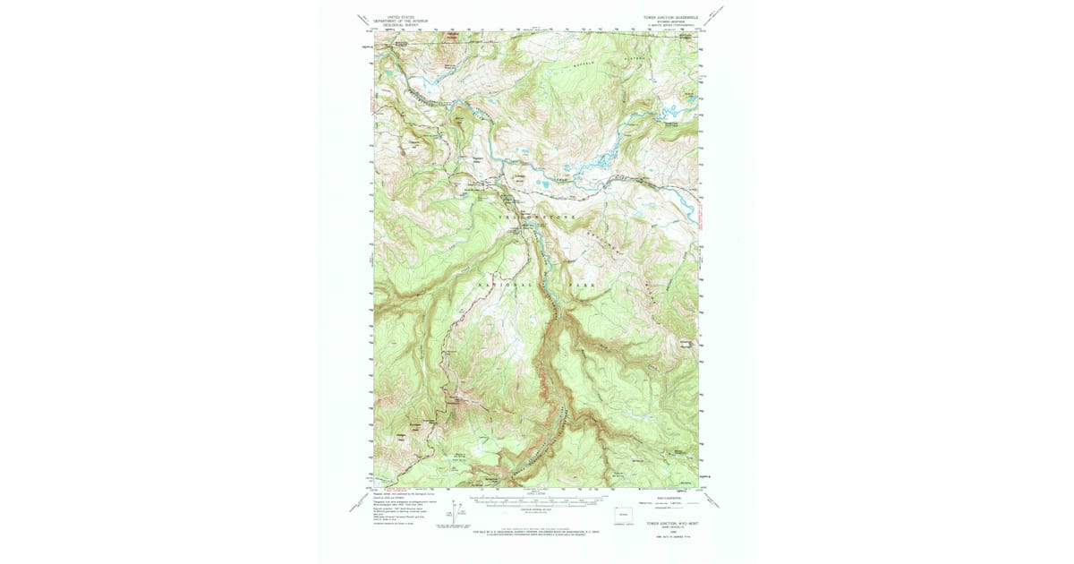 1959 Map of Tower Junction, Park County, WY — High-Res, 1984 Print ...