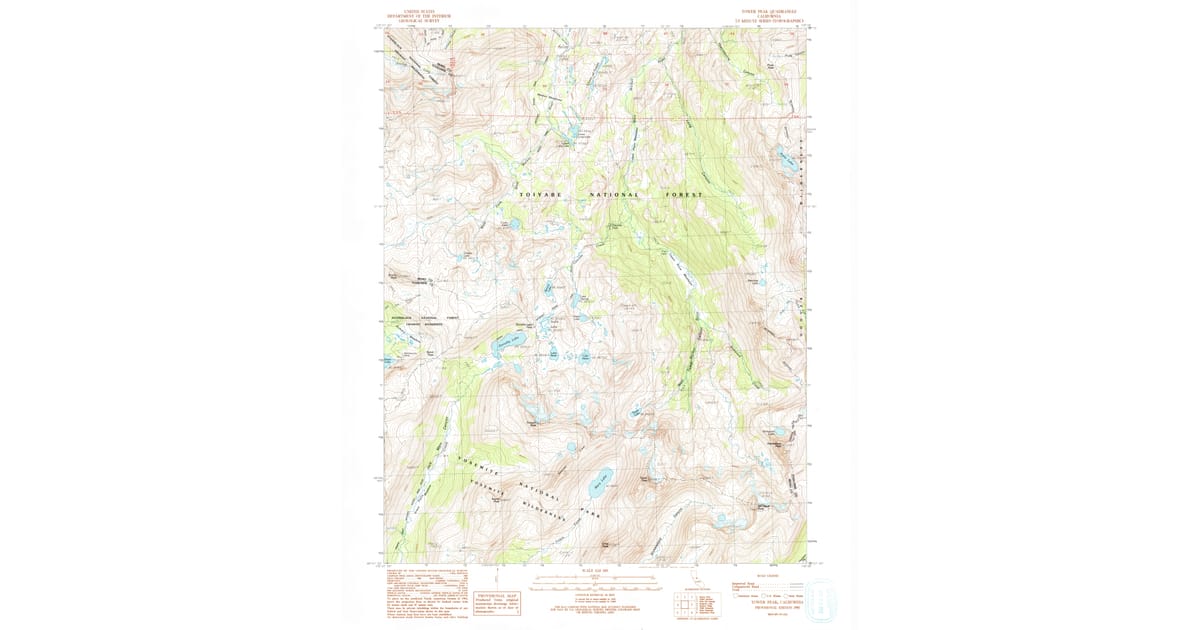 1990 Map of Tower Peak, Mono County, CA — High-Res | Pastmaps