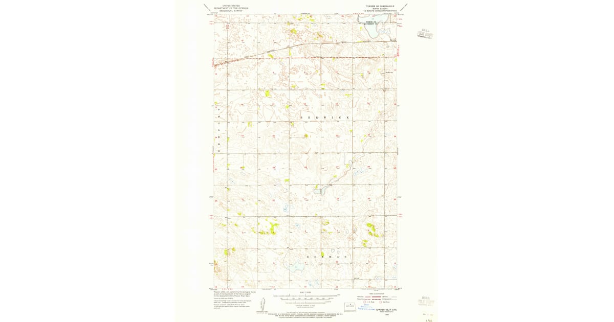 1954 Map of Towner SE, McHenry County, ND — High-Res | Pastmaps