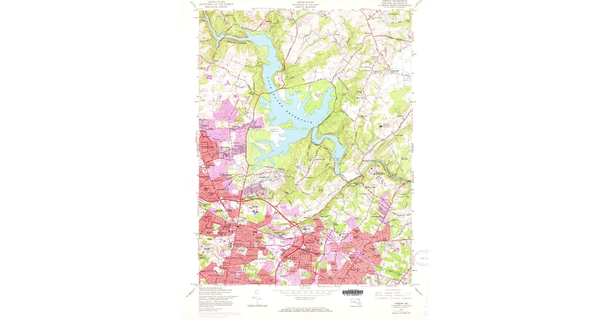1957 Map of Towson, MD — High-Res, 1967 Print | Pastmaps