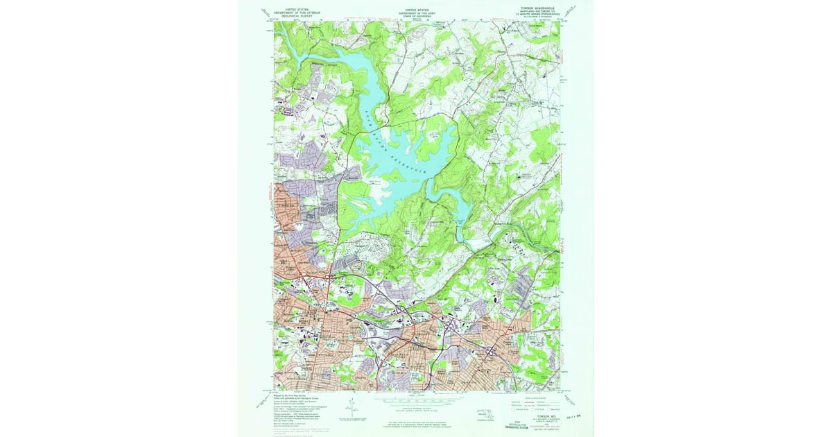1957 Map of Towson, MD — High-Res, 1976 Print | Pastmaps
