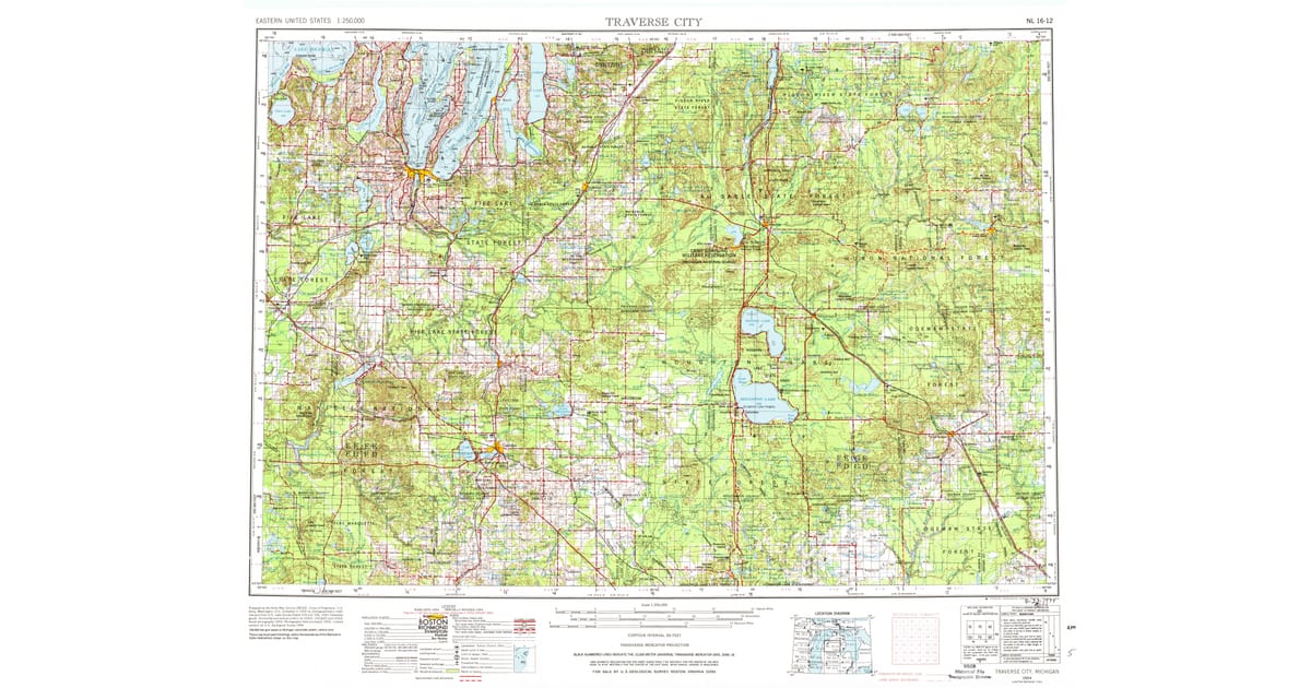 1954 Map of Traverse City, MI — High-Res, 1978 Print | Pastmaps