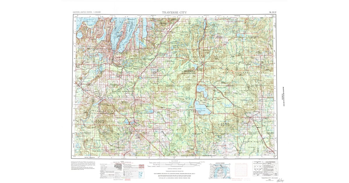 1954 Map of Traverse City, MI — High-Res, 1984 Print | Pastmaps