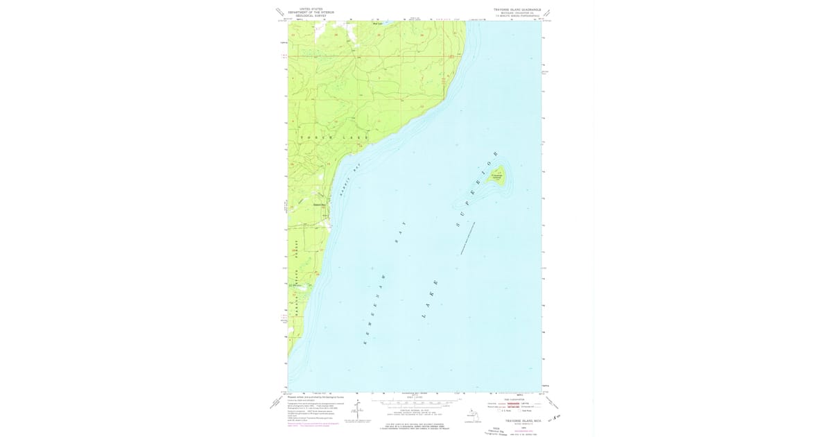 1954 Map of Traverse Island, Houghton County, MI — High-Res, 1976 Print ...