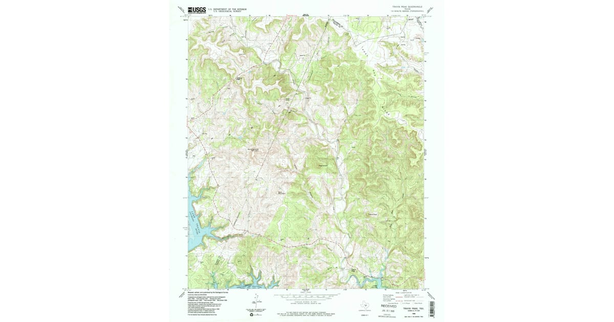 1986 Map of Travis Peak, Travis County, TX — High-Res | Pastmaps