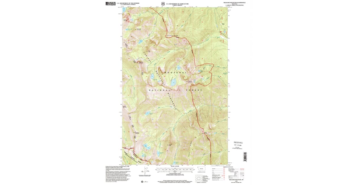 1997 Map of Treasure Mountain, Lincoln County, MT — High-Res | Pastmaps