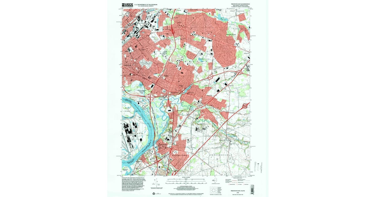 1995 Map of Trenton East, Mercer County, NJ — High-Res | Pastmaps
