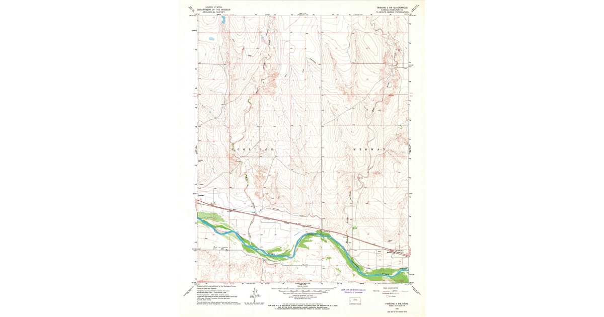 1966 Map of Tribune 3 SW, Hamilton County, KS — High-Res | Pastmaps