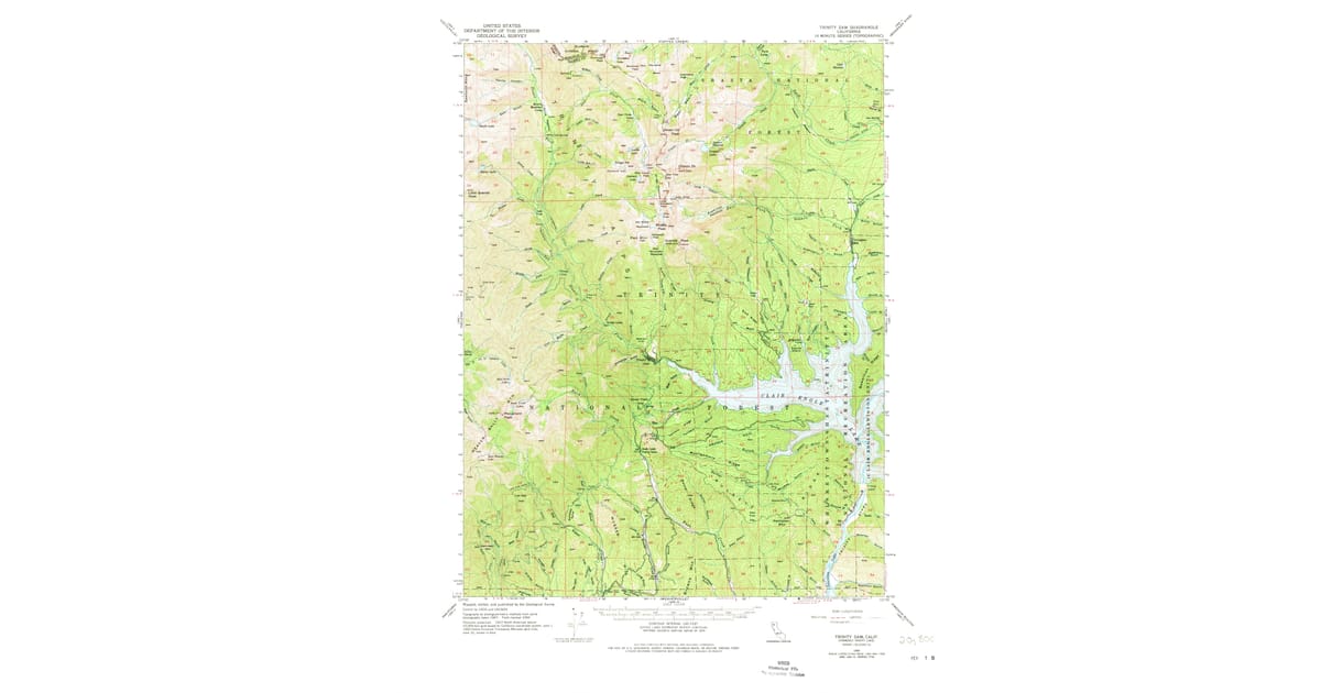 1950 Map of Trinity Dam, Trinity County, CA — High-Res, 1975 Print ...