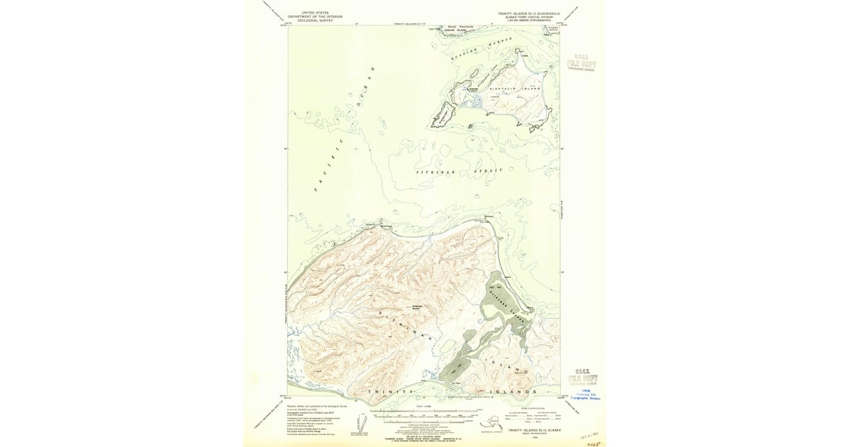 1954 Map of Trinity Islands C-1, Kodiak Island Borough, AK — High-Res ...