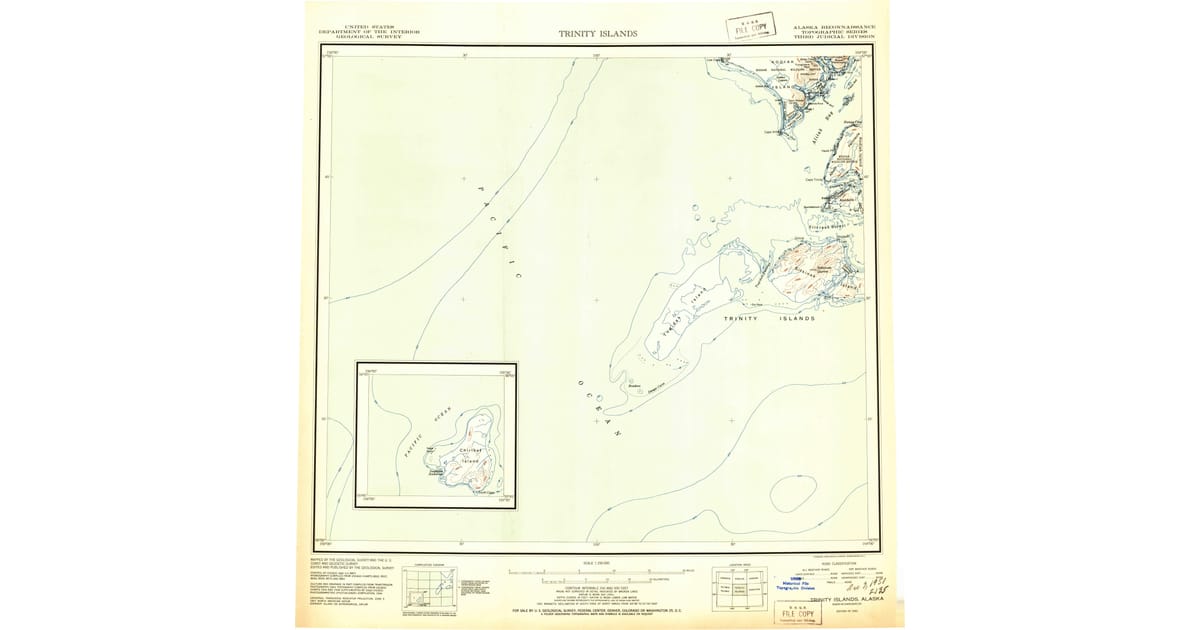 1951 Map of Trinity Islands, Kodiak Island Borough, AK — High-Res ...