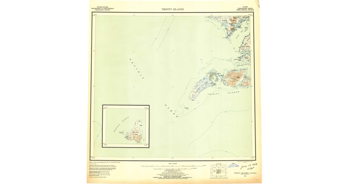 1954 Map of Trinity Islands, Kodiak Island Borough, AK — High-Res ...