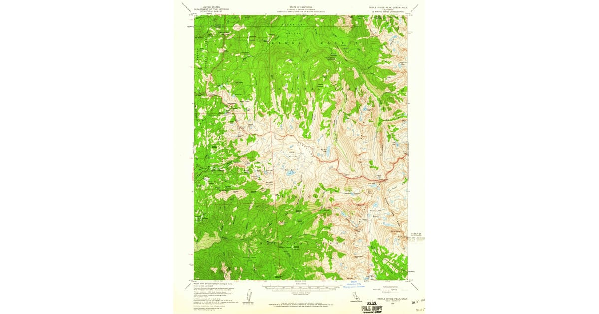 1956 Map of Triple Divide Peak, Tulare County, CA — High-Res | Pastmaps