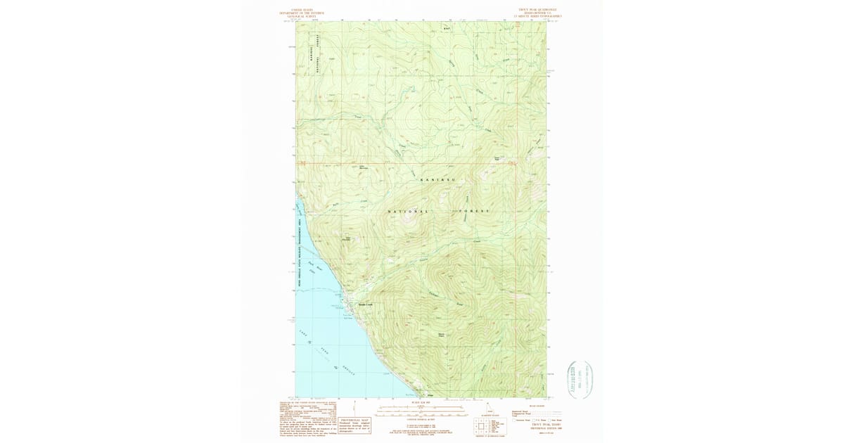 1989 Map of Trout Peak, Bonner County, ID — High-Res | Pastmaps