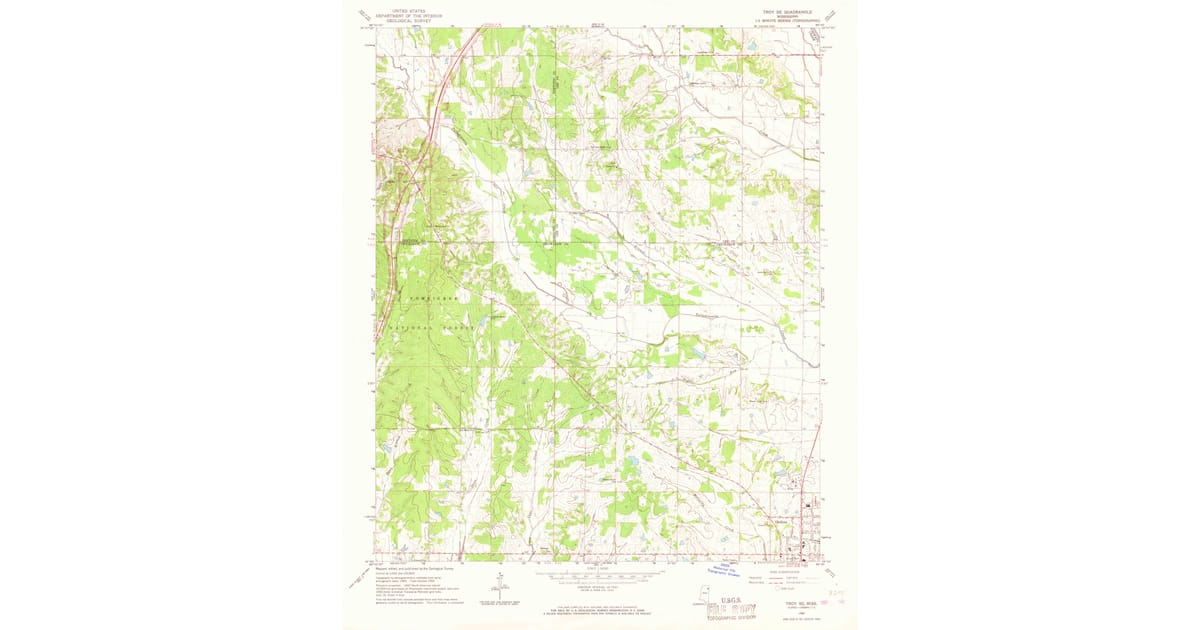 1966 Map of Troy SE, Chickasaw County, MS — High-Res | Pastmaps