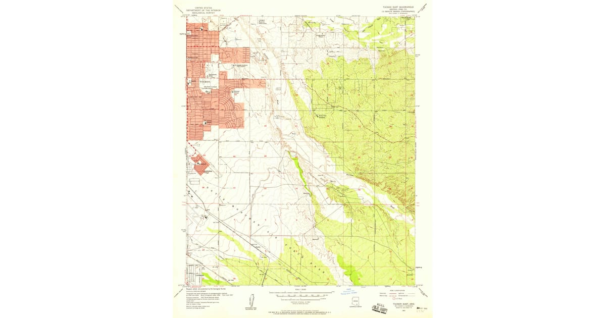 1957 Map of Tucson East, Pima County, AZ — High-Res | Pastmaps