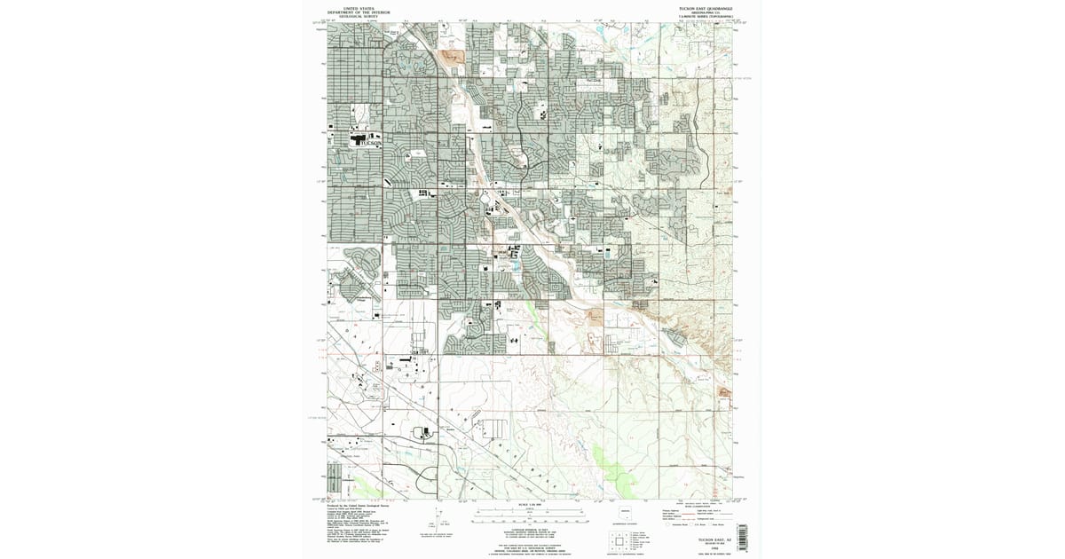 1992 Map of Tucson East, Pima County, AZ — High-Res | Pastmaps