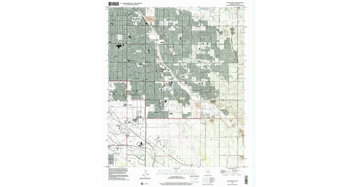 1996 Map of Tucson East, Pima County, AZ — High-Res | Pastmaps
