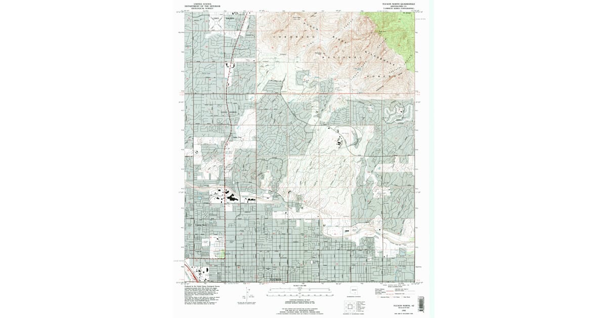 1992 Map of Tucson North, Pima County, AZ — High-Res | Pastmaps