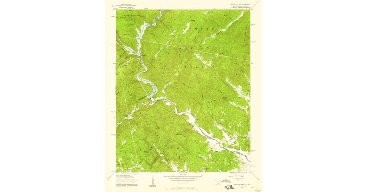 1957 Map of Tugaloo Lake, Oconee County, SC — High-Res | Pastmaps