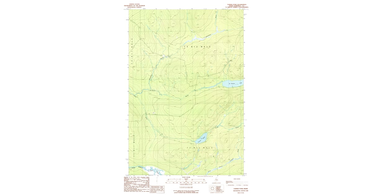 1989 Map of Turner Pond, Somerset County, ME — High-Res | Pastmaps