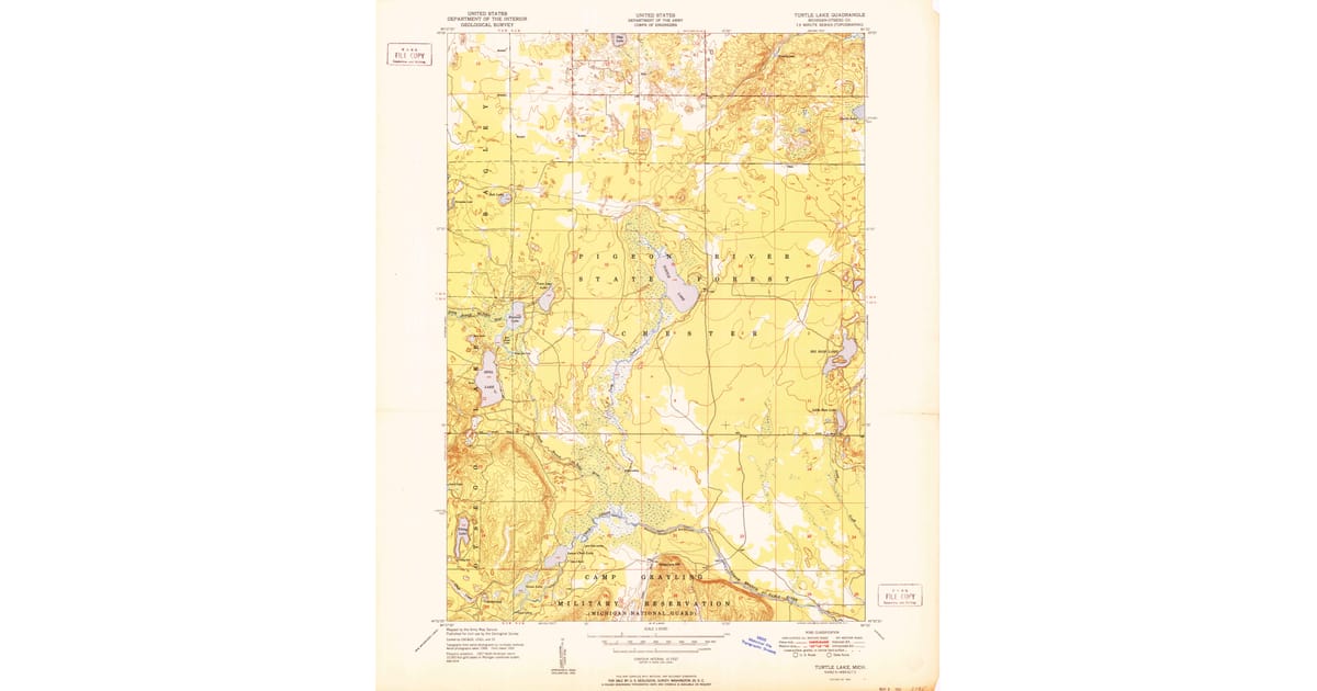 1951 Map of Turtle Lake, Otsego County, MI — High-Res | Pastmaps