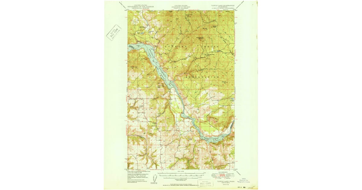 1950 Map of Turtle Lake, Stevens County, WA — High-Res, 1950 Print #2 ...
