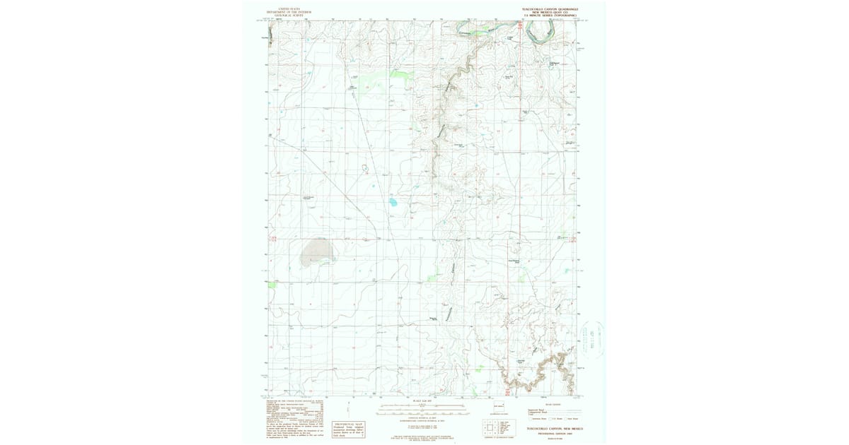1989 Map of Tuscocoillo Canyon, Quay County, NM — High-Res | Pastmaps