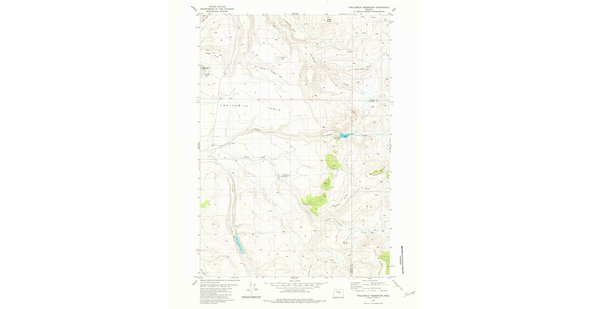 1981 Map of Twelvemile Reservoir, Crook County, OR — High-Res | Pastmaps