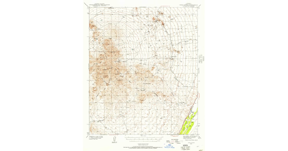 1939 Map of Twin Buttes, Pima County, AZ — High-Res, 1957 Print | Pastmaps