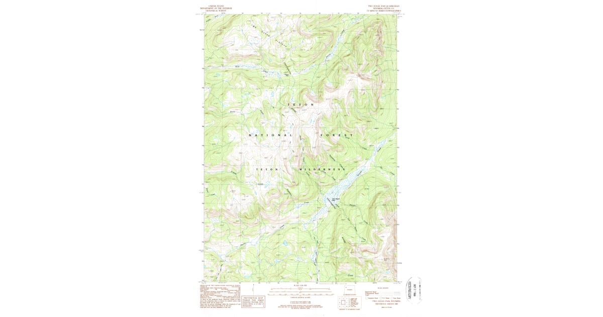 1989 Map of Two Ocean Pass, Teton County, WY — High-Res | Pastmaps