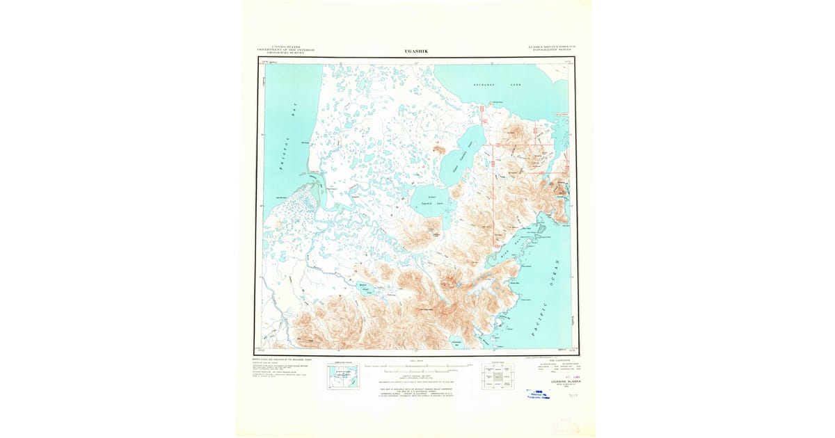 1943 Map of Ugashik, AK — High-Res, 1964 Print | Pastmaps