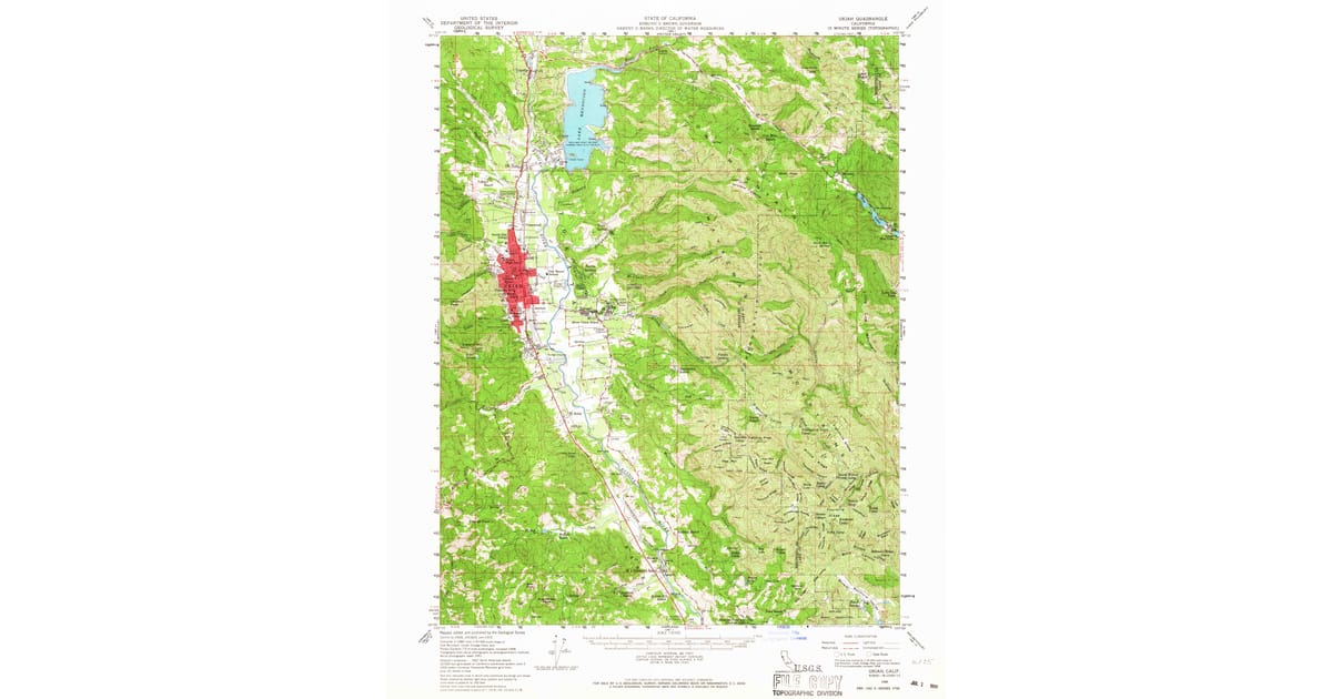 1958 Map of Ukiah, CA — High-Res, 1966 Print | Pastmaps
