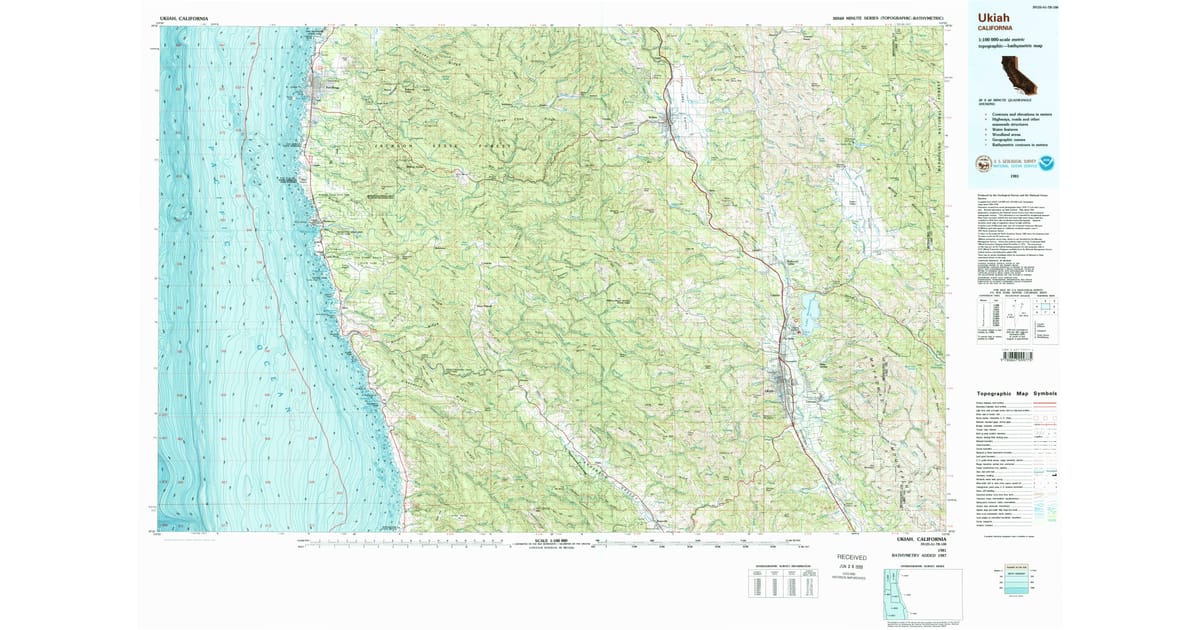1981 Map of Ukiah, CA — High-Res, 1987 Print #2 | Pastmaps