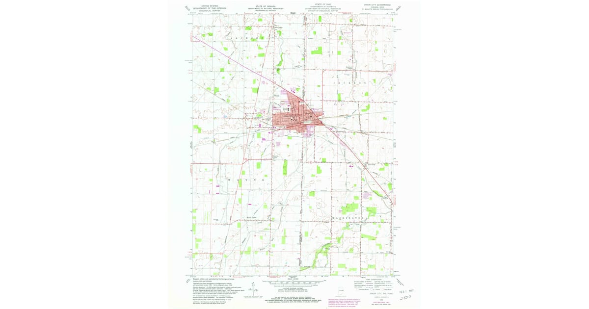 1960 Map of Union City, OH — High-Res, 1982 Print | Pastmaps
