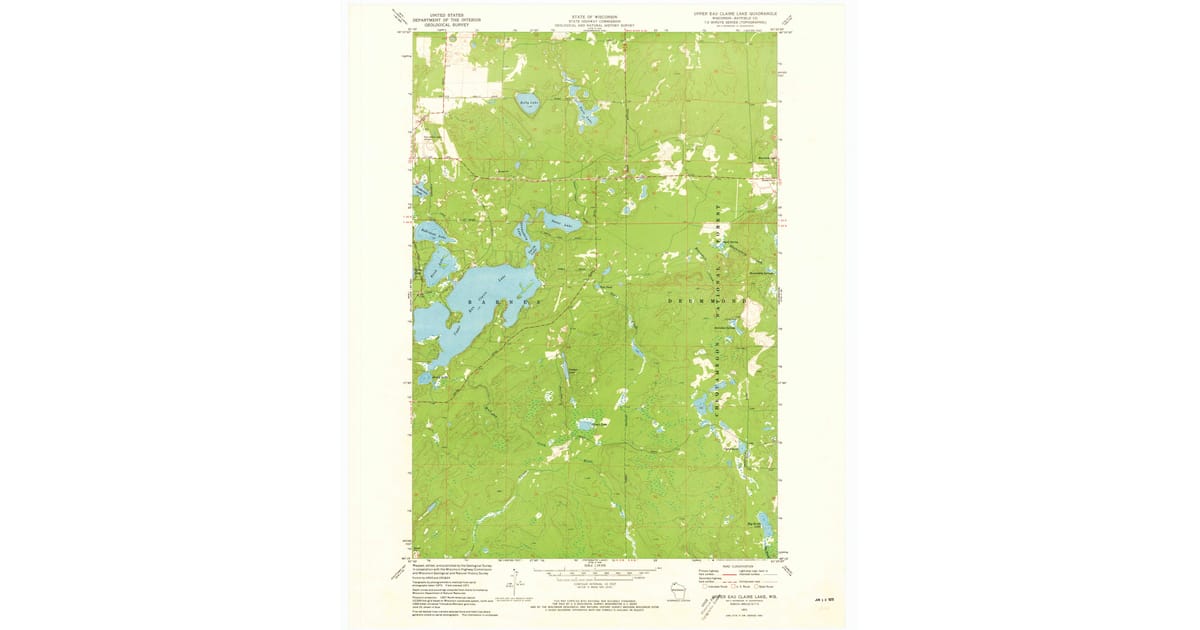 1971 Map of Upper Eau Claire Lake, Bayfield County, WI — High-Res ...