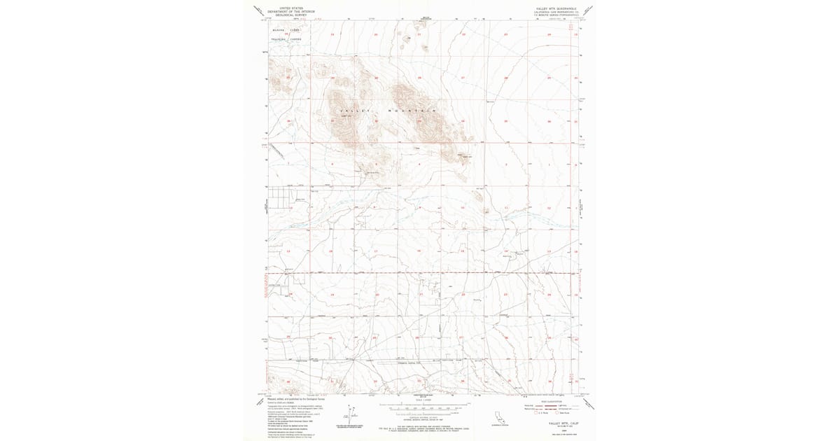1954 Map of Valley Mtn, San Bernardino County, CA — High-Res, 1986 ...