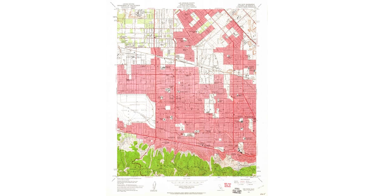 1953 Map of Van Nuys, Los Angeles County, CA — High-Res, 1960 Print ...