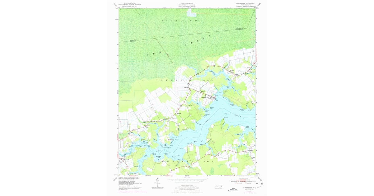 1950 Map of Vandemere, NC — High-Res, 1977 Print | Pastmaps