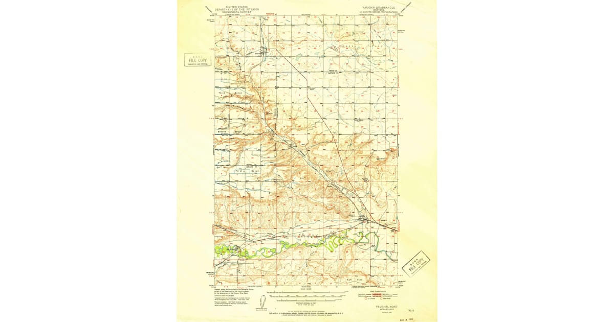 1952 Map of Vaughn, MT — High-Res | Pastmaps