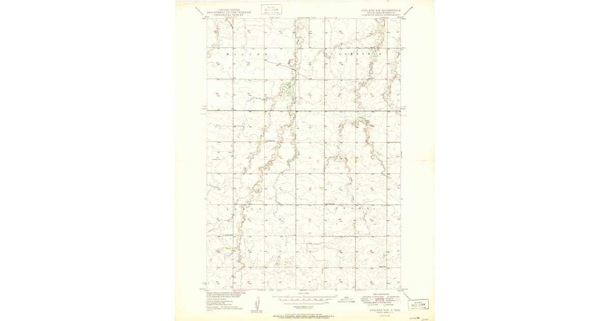 1950 Map of Vayland NW, Hand County, SD — High-Res | Pastmaps