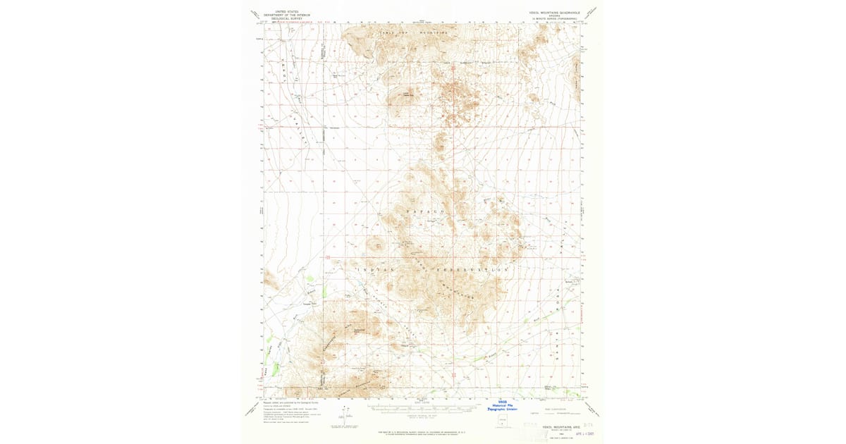 1963 Map of Vekol Mountains, Pinal County, AZ — High-Res | Pastmaps