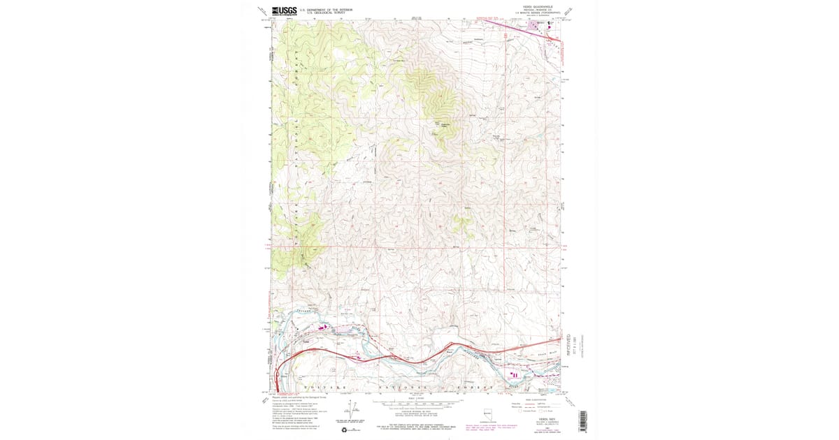 1967 Map of Verdi, NV — High-Res, 1982 Print #2 | Pastmaps