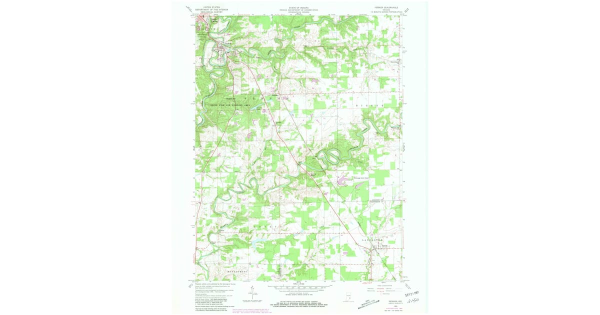 1959 Map of Vernon, IN — High-Res, 1981 Print | Pastmaps
